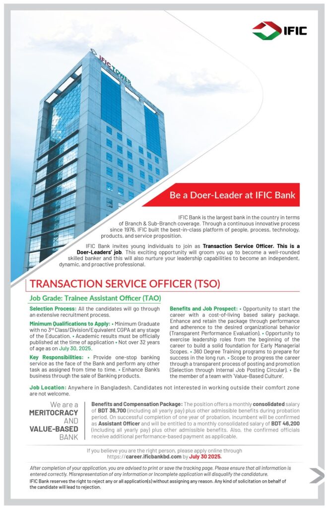 IFIC Bank TSO Job Circular 2025 - EXAM SERIOUS